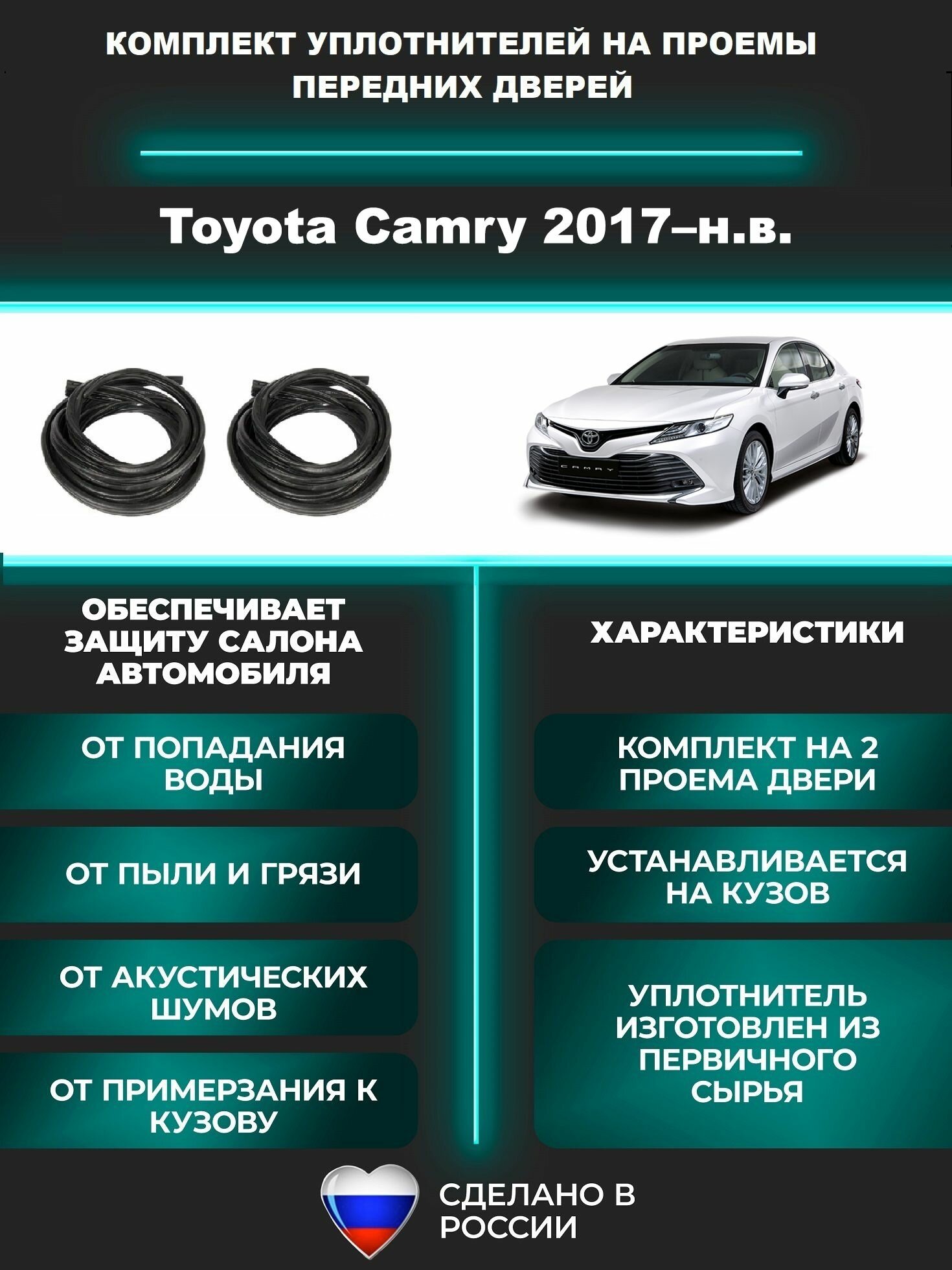 Комплект уплотнителей проемов передних дверей, подходит на Toyota Camry 2017-н. в, Тойота Камри -2 шт