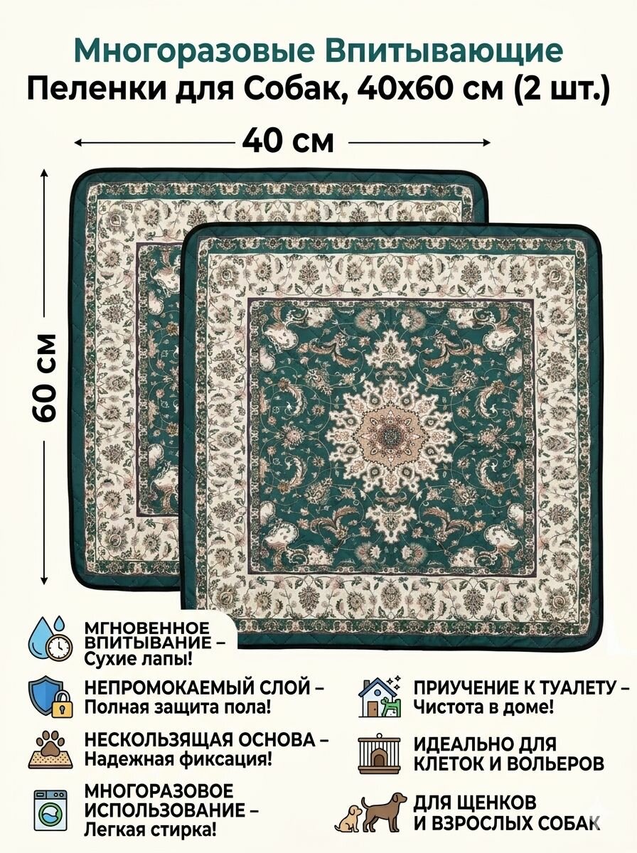 Пеленки для собак многоразовые 2 штуки,40х60