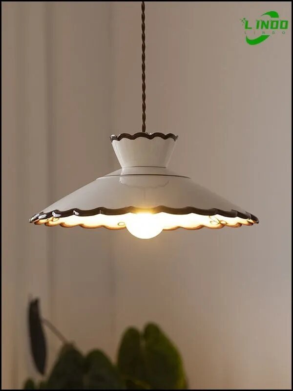 Люстра подвесная керамическая E27, 1 лампа, кремовый цвет, для спальни и коридора, 245х150 мм