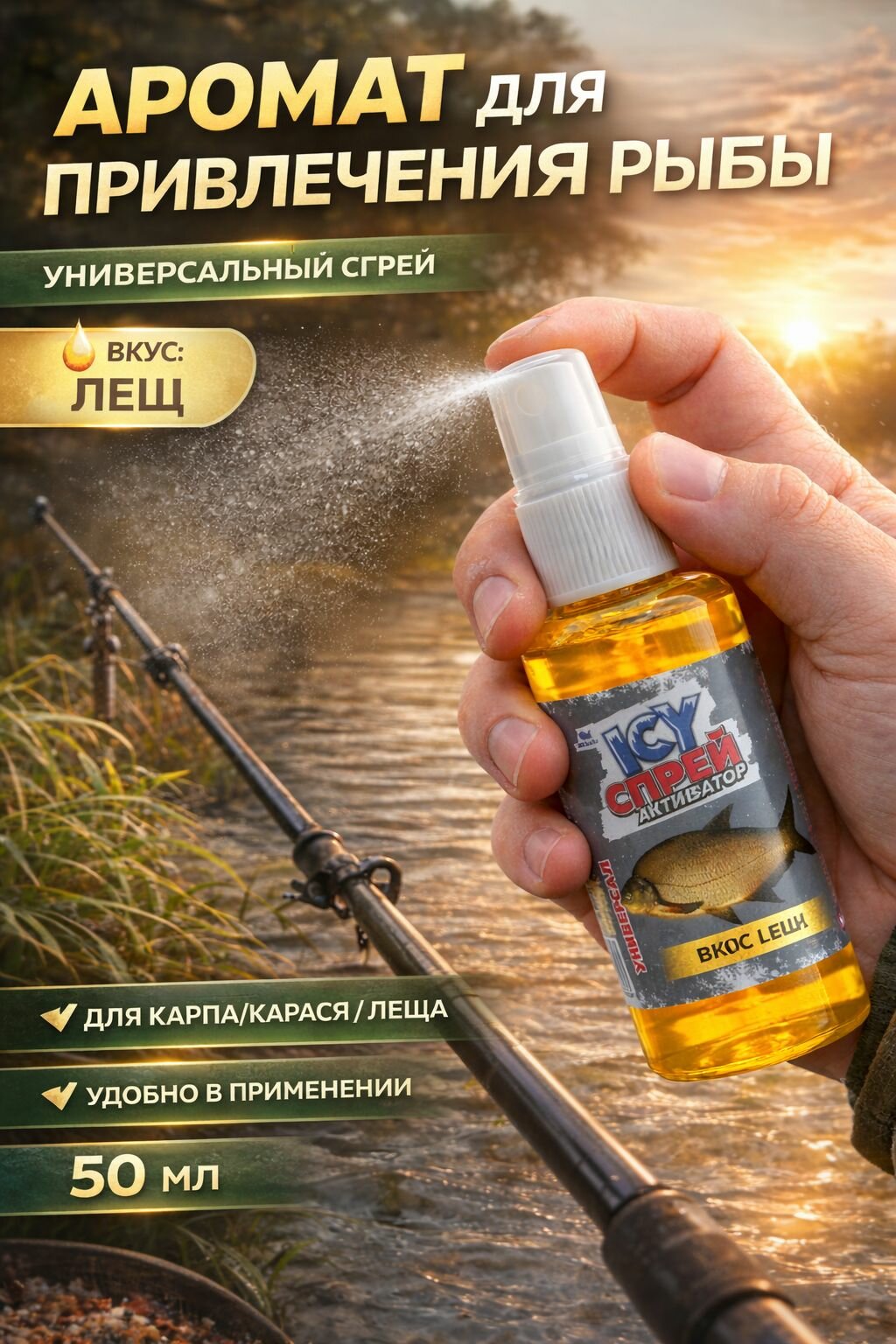 Спрей для рыбалки активатор клева "Лещ" 50 мл ароматизатор для карпа карася леща прикормка