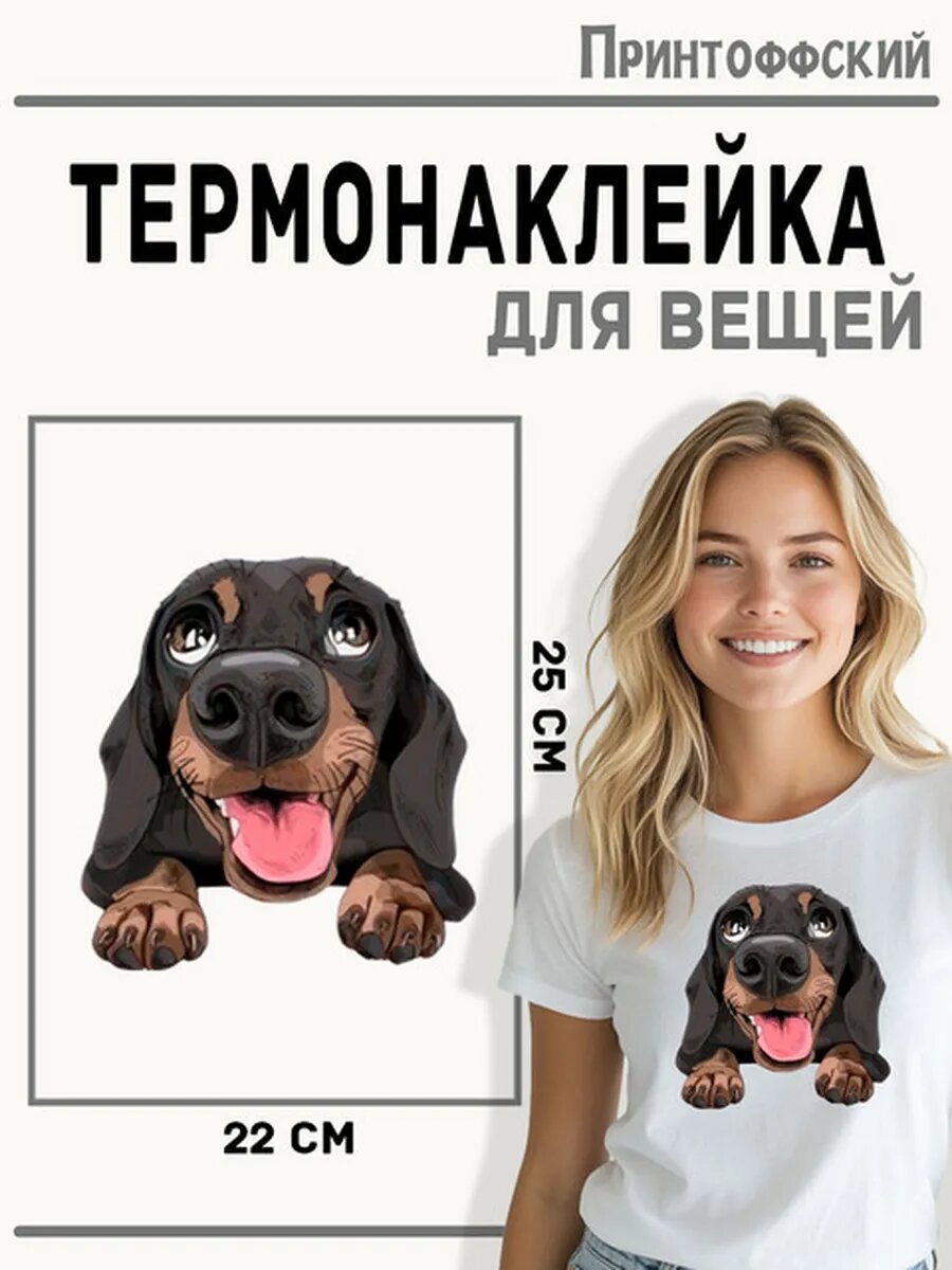 Термонаклейка для одежды и аксессуаров DTF-печать собака такса — фото 1