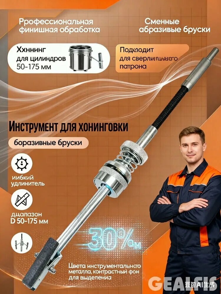 Приспособление для хонинговки цилиндров 50-175 мм АвтоDело 40056 Финишная обработка поршневых цилиндров, с запасным комплектом абразивных брусков R240, для сверлильного патрона