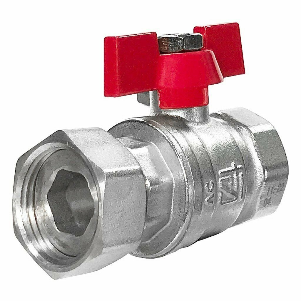 Кран для бытовых приборов STI 3/4" прямой, латунь, с накидной гайкой, г-г, цвет хром, запорная арматура для сантехники.