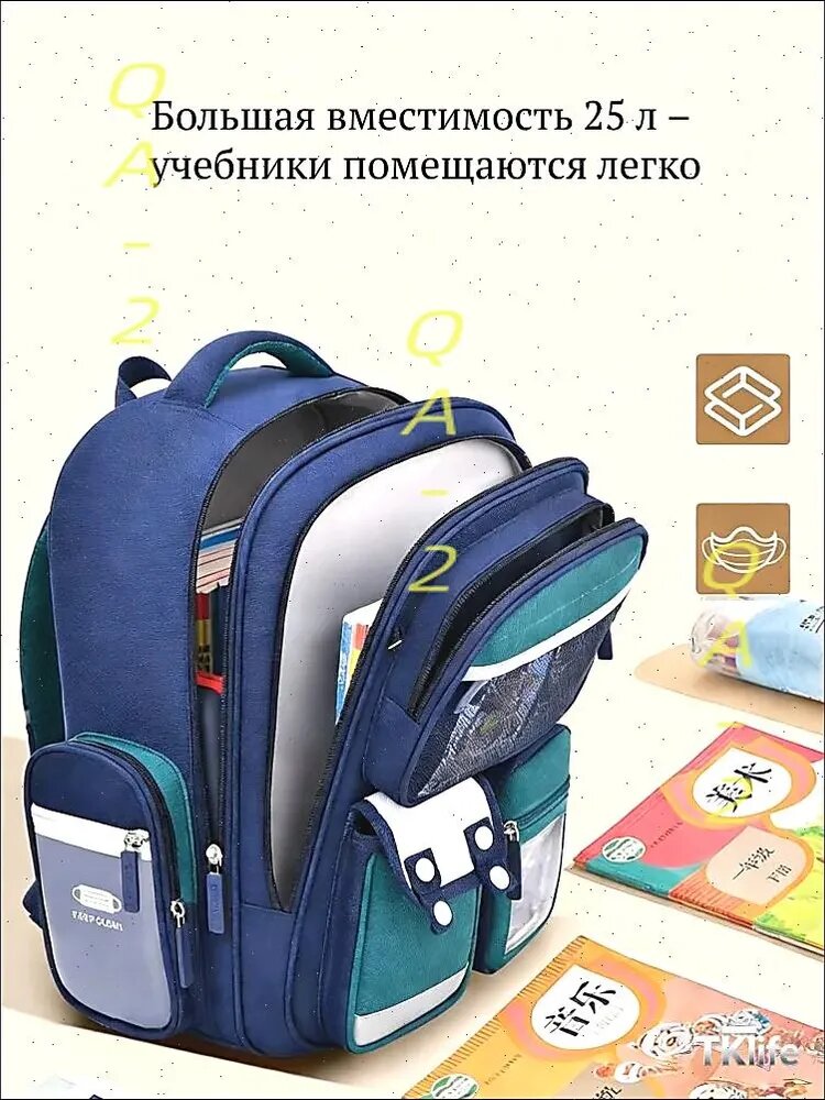 Рюкзак «Майнкрафт» школьный для мальчиков 1-6 классов ортопедический синий с подарком — фото 1