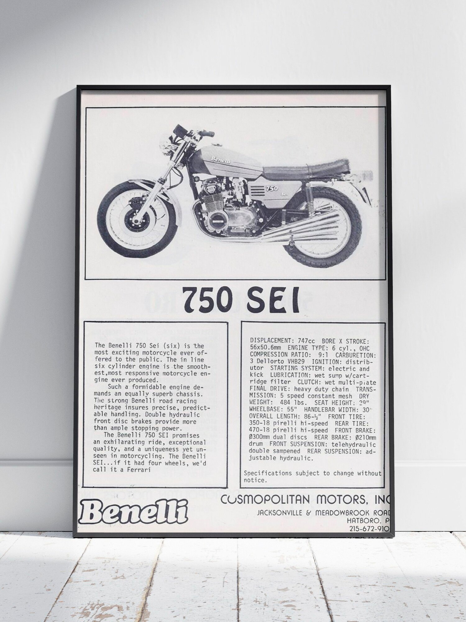 Плакат на стену для интерьера Авто и Мото (Бенелли 750 Сей - Benelli 750 Sei) - Постер по транспорту формата A4 (21x30 см)
