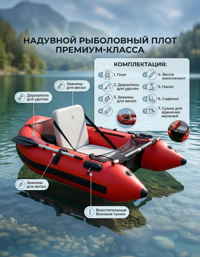 Рыболовный ПВХ плот TOURUS 170см красный мини лодка RED