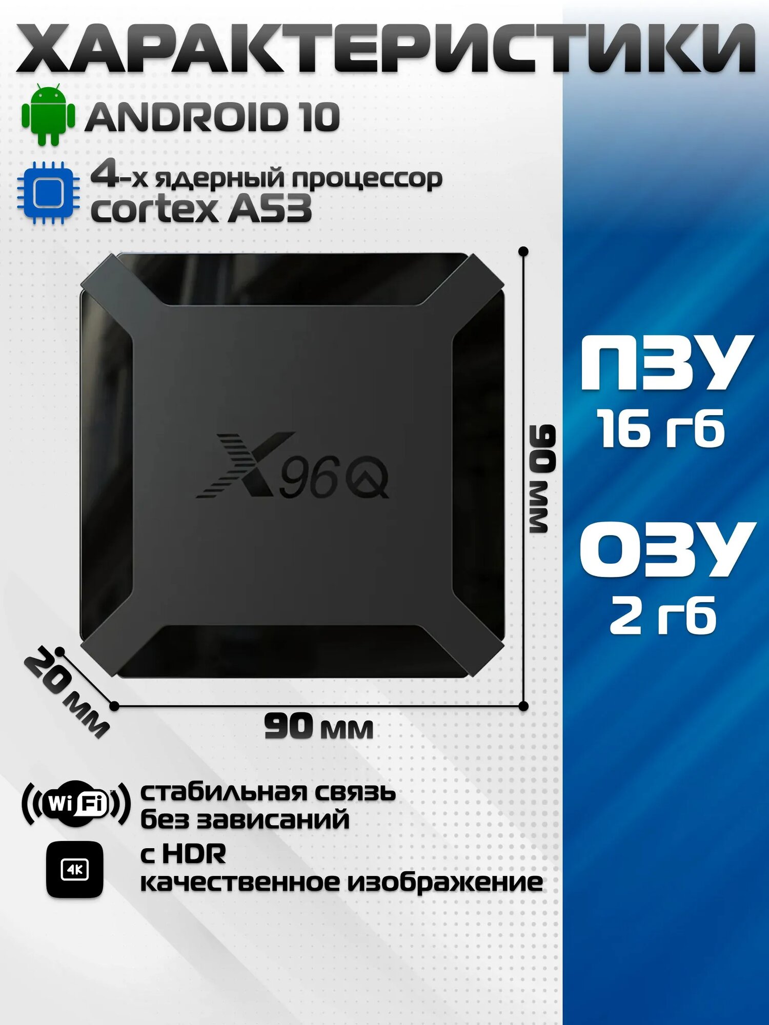 Смарт ТВ приставка для телевизора Wi-Fi X96Q 2/16 ГБ Андроид 10 4K