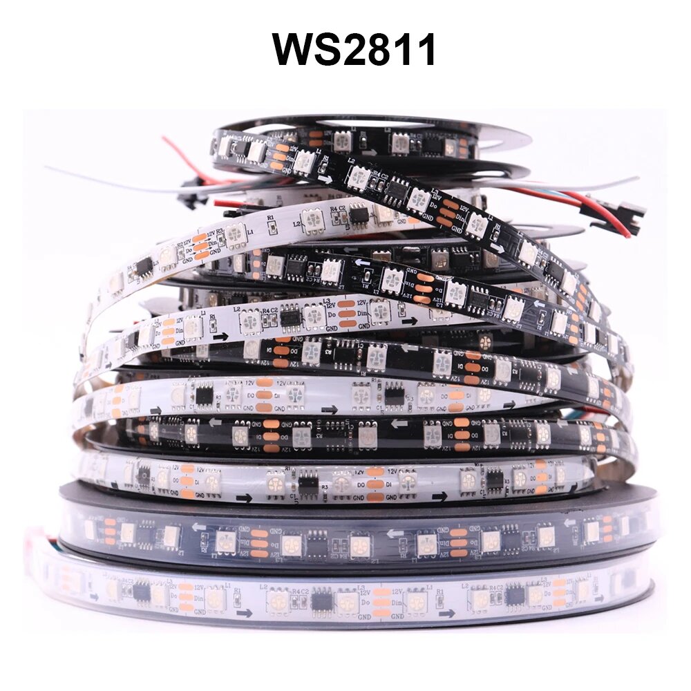 RGB светодиодная лента TNALANT WS2812 30/60/144 пикселей WS2811 DC12V, White PCB, 4M 60 IP30