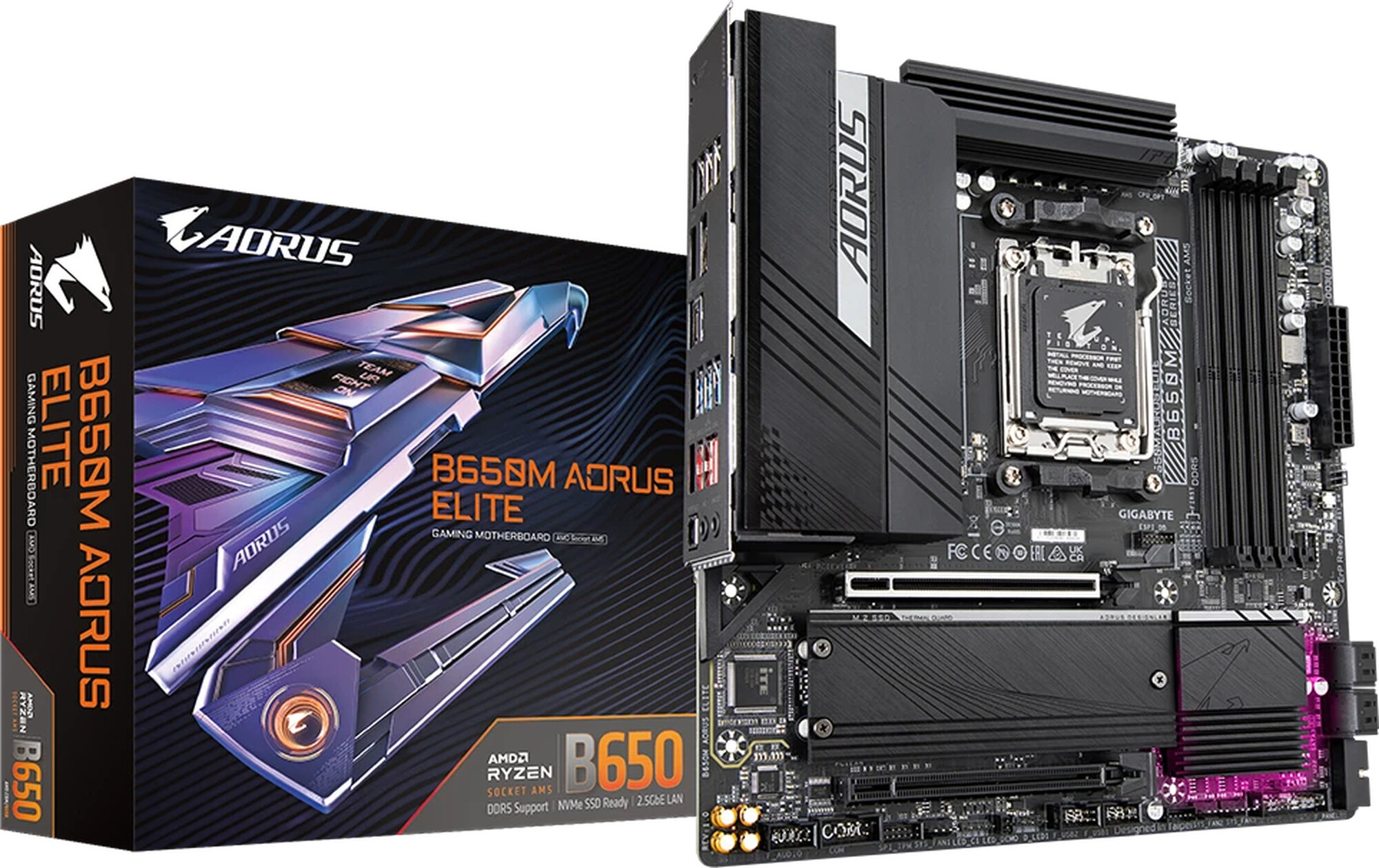 Материнская плата GIGABYTE B650M AORUS ELITE (AM5/AMD B650/4xDDR5/2xPCI-Ex16/3xM.2/SB7.1/GLAN/DisplayPort/HDMI/mATX)