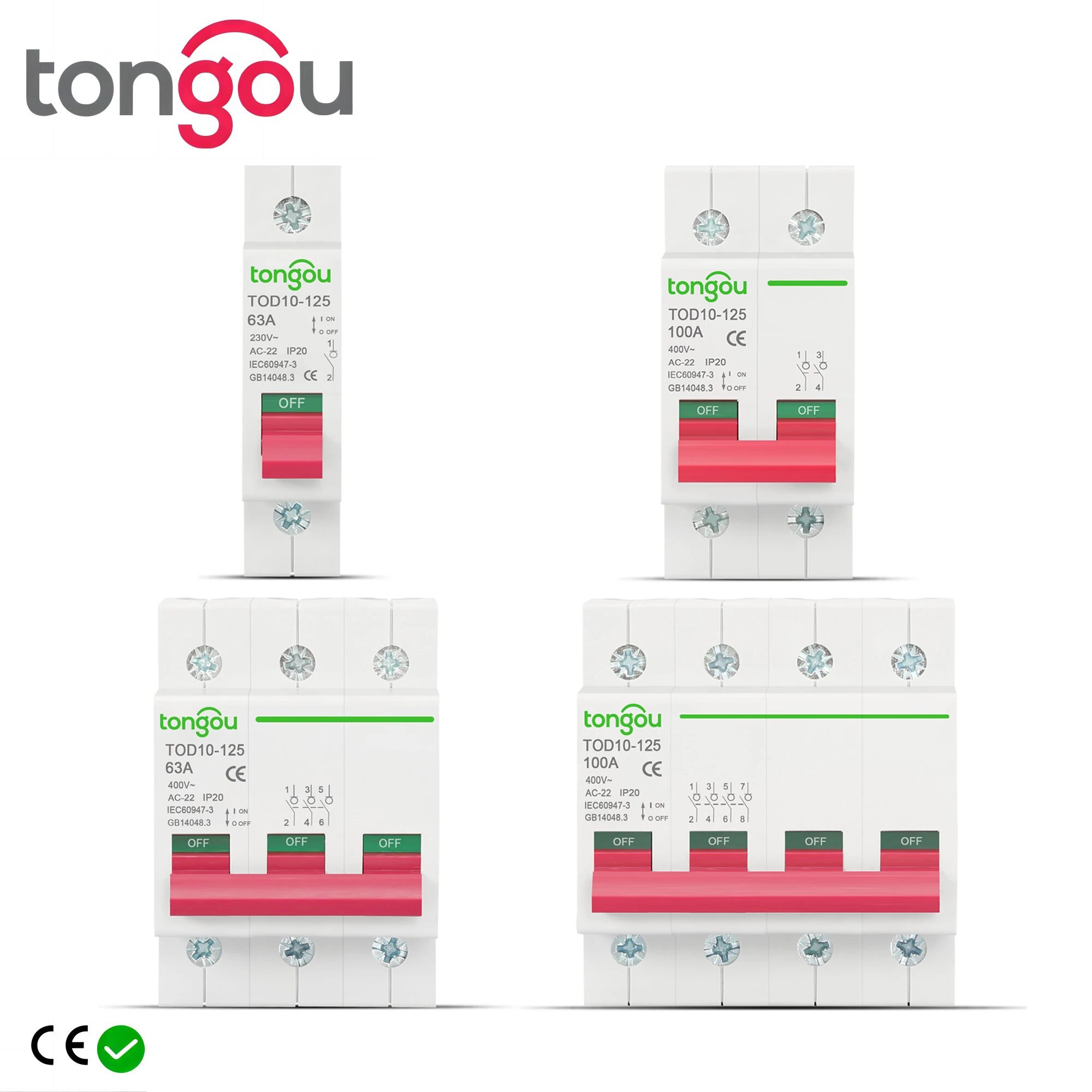 Главный выключатель TONGOU TOD10-125, 4P, 63A