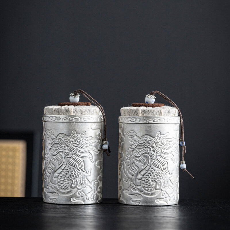 Гравированная чайная банка Longteng Shengshi, герметичная портативная миниатюрная изысканная чайная банка, подарок для домашнего использования, высококачественная позолоченная серебряная банка.