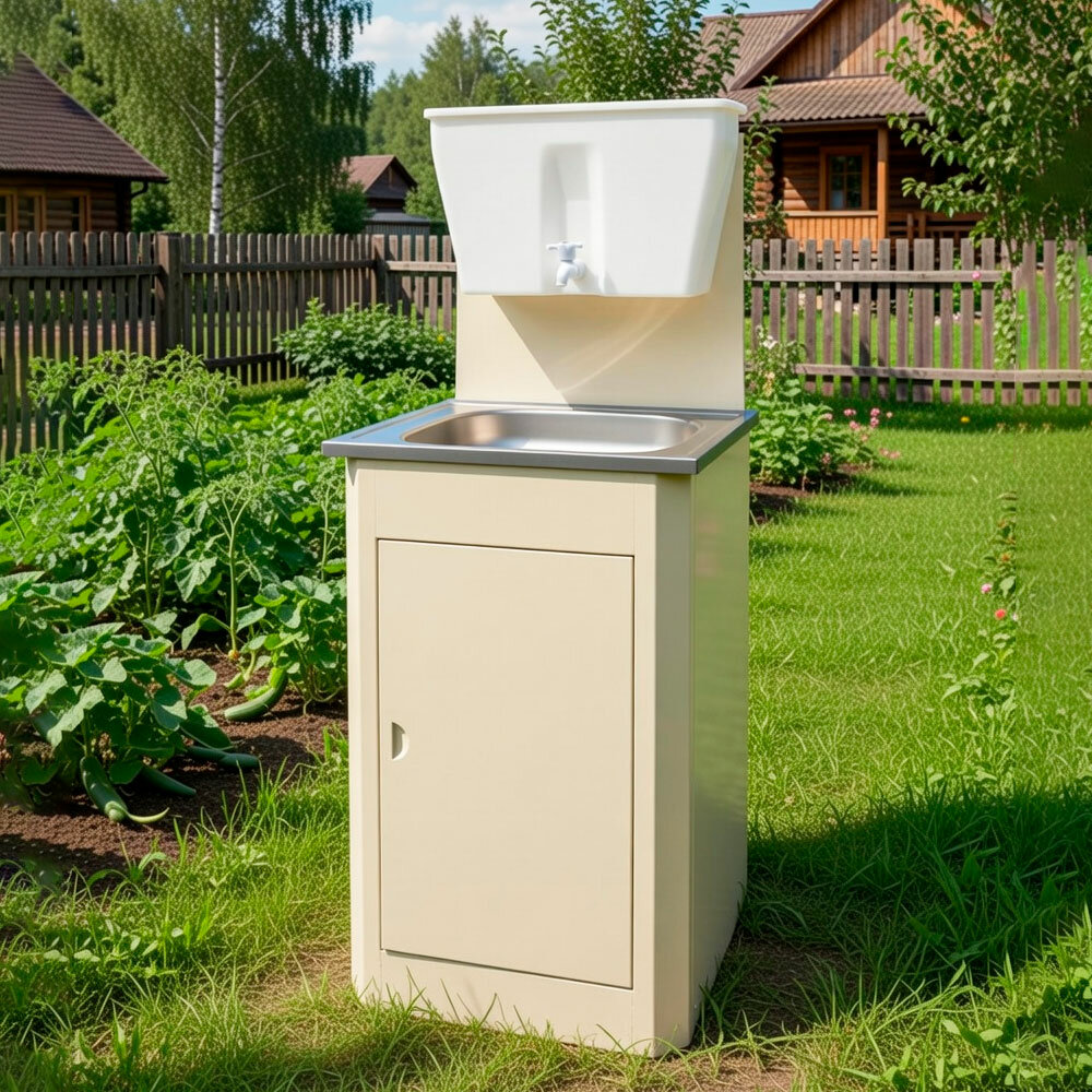 Умывальник "Мойдодыр" 17л, бежевый пластиковый корпус, стальная мойка, без нагревателя