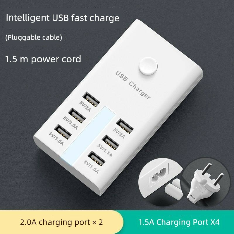 6-портовое USB-зарядное устройство с выходом 2.0A для iPhone, Android, iPad и планшетов - универсальный адаптер для