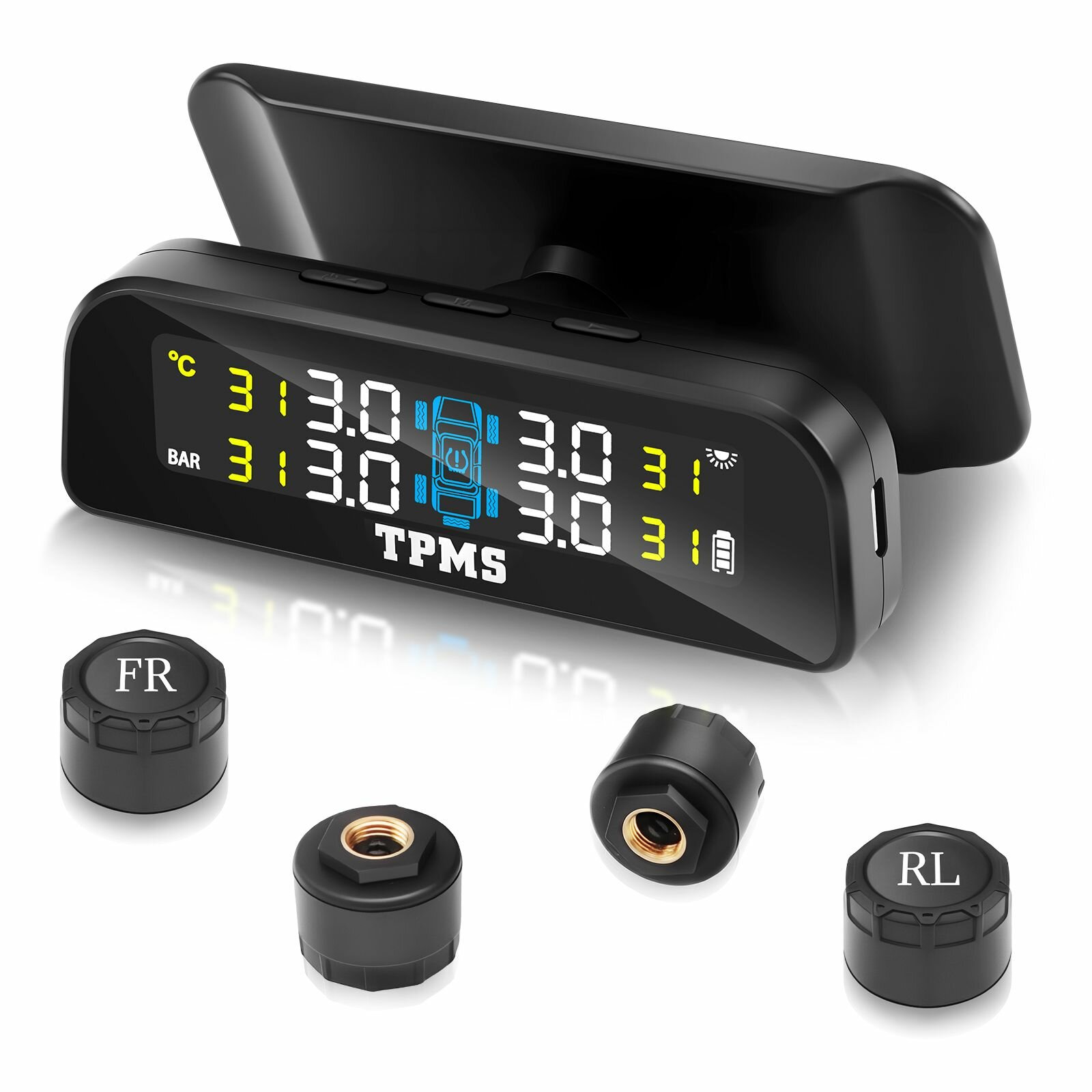 TPMS, солнечный экран, дисплей данных, система контроля давления в шинах с 4 датчиками, сигнализация температуры