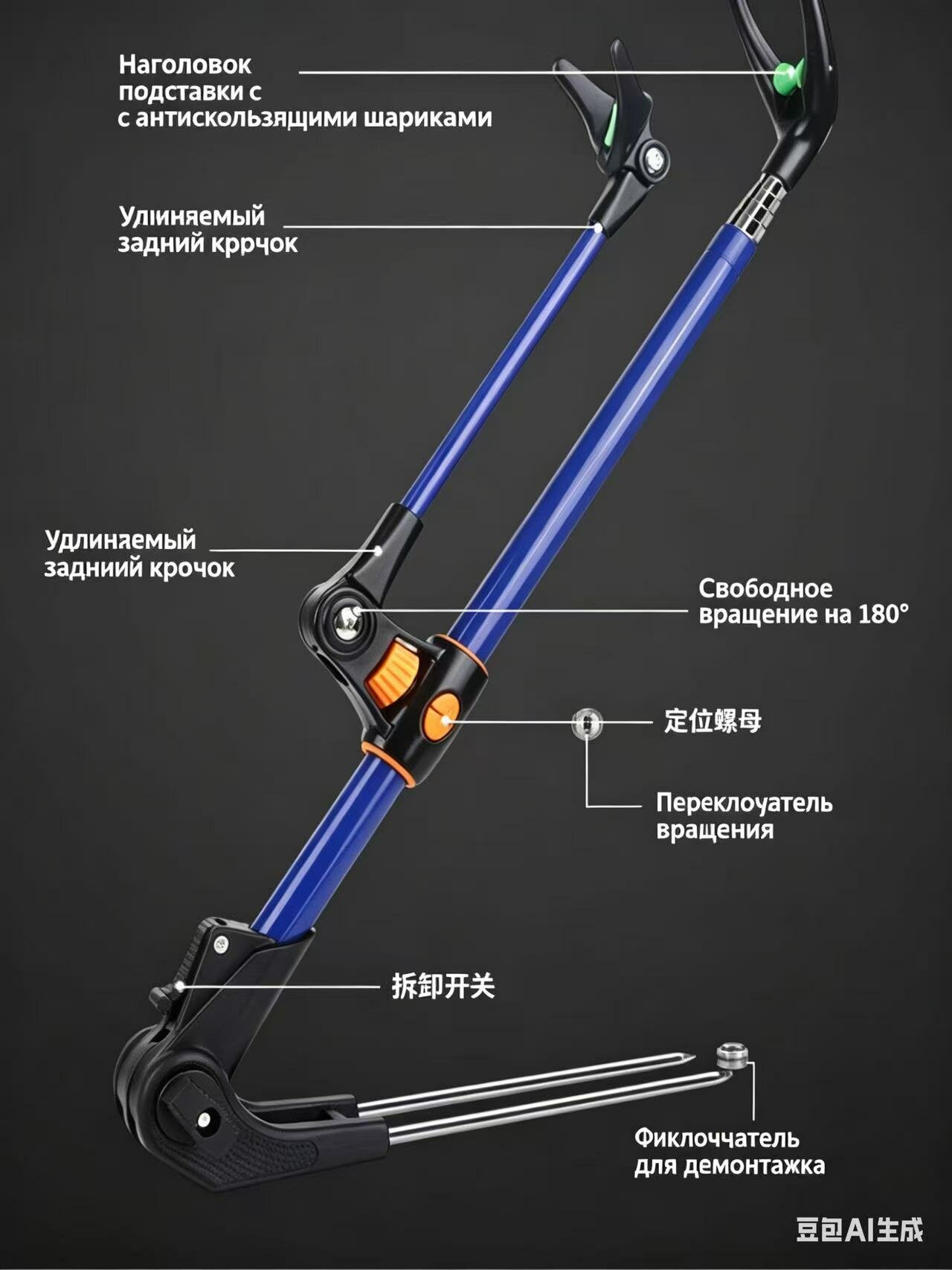 Подставка для удочки, для рыболовного стула R01Y, кронштейн, телескопическая конструкция черный