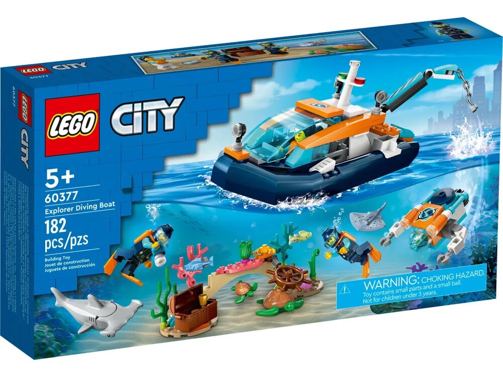 Лего City серия, LEGO 60377 Explorer Diving Boat, lego конструктор для мальчика, лего для девочек