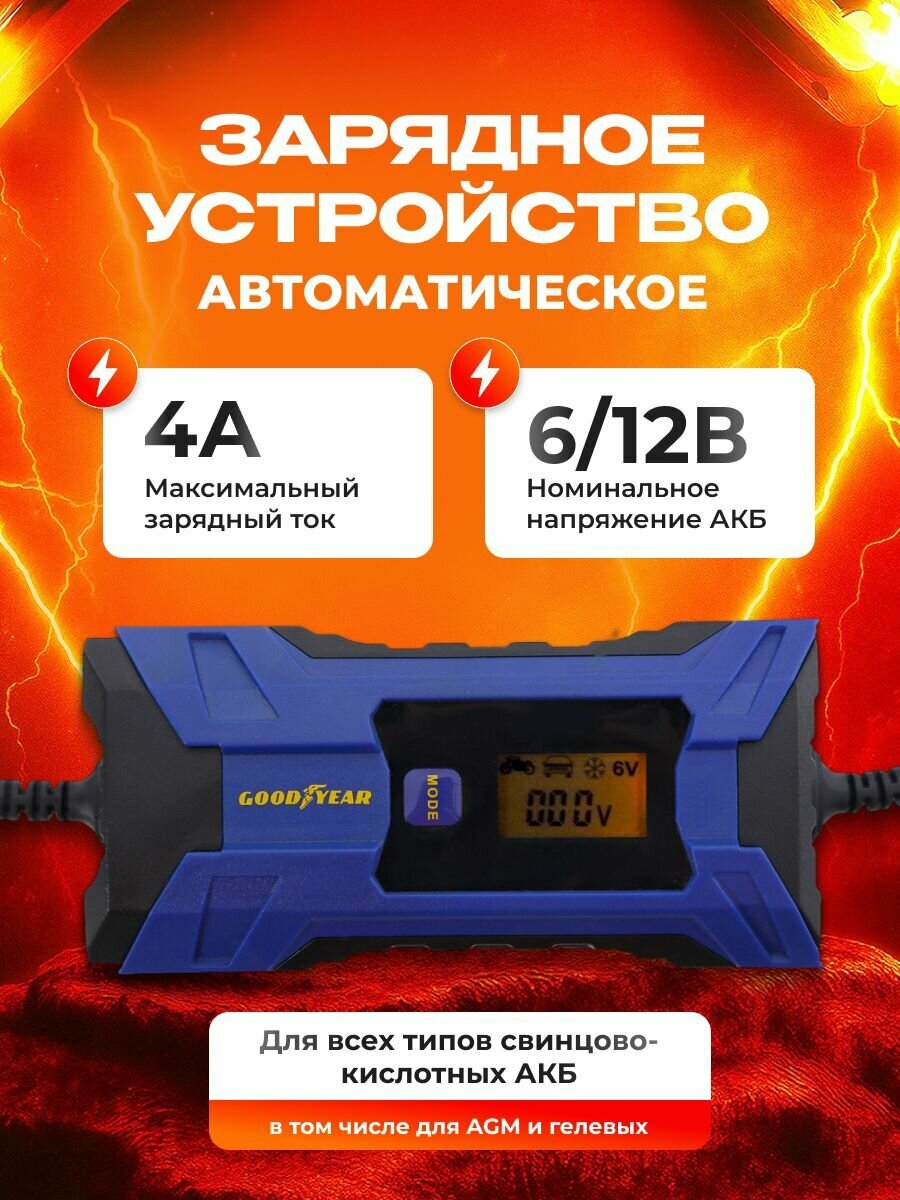 Зарядное устройство 4А 6 12V автоматическое (Goodyear) CH 4A