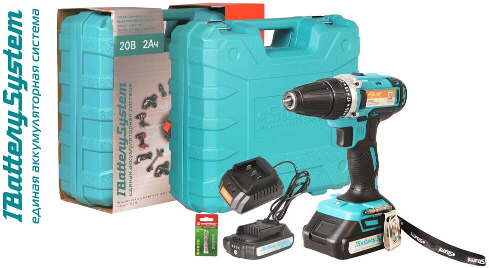 Аккумуляторная дрель-шуруповерт Sturm! CD3620, 20 В, 1BatterySystem, 2 акк, 2,0 Ач, кейс
