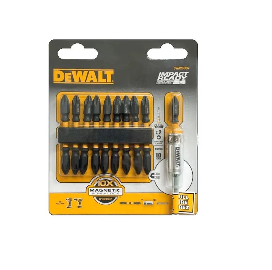 Набор бит 10 шт и кольцевой магнит DEWALT DWA2SD65