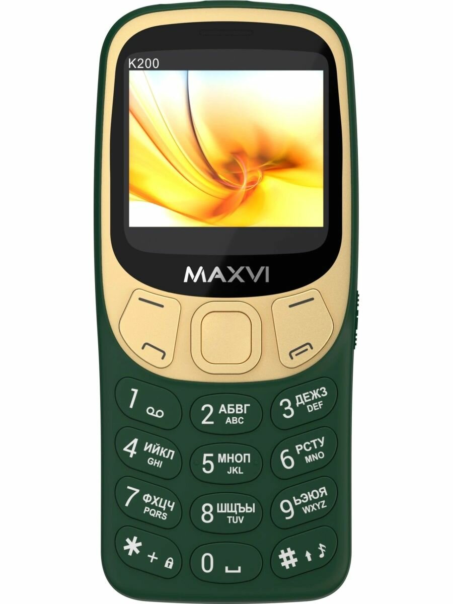 Мобильный телефон Maxvi K200 зеленый, дисплей 2.0" 160x128, 2Sim, BT