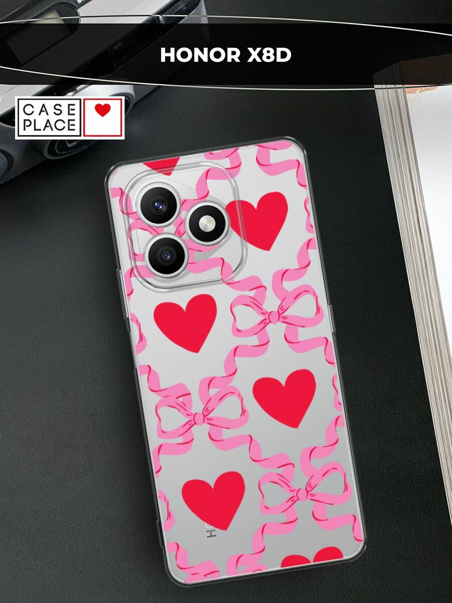 Чехол на Honor X8d / Хонор X8d с принтом Hearts and ribbons 2, прозрачный