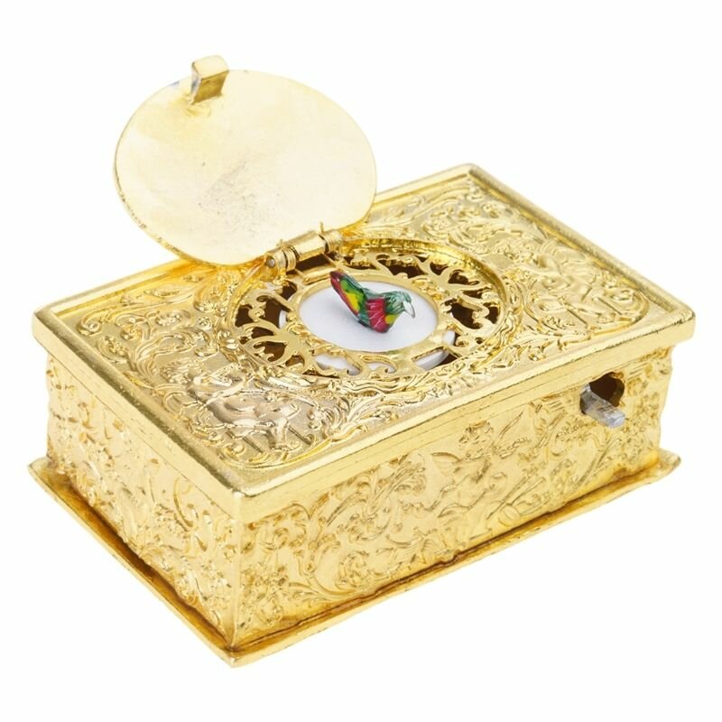 (1 шт.) Автоматически открывающаяся музыкальная шкатулка bird music box (со звуком и без вращения)-золотистая