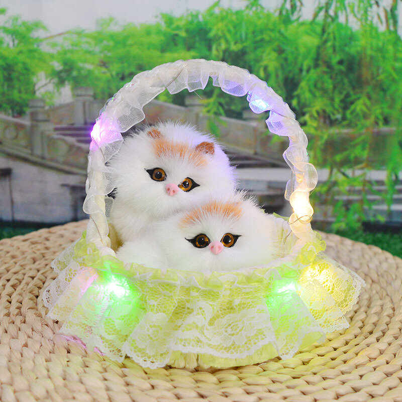 Светящаяся игрушка кошки с матерью и котятами в зеленой корзине с звуковым эффектом, 3D модель для девочек, декор парка