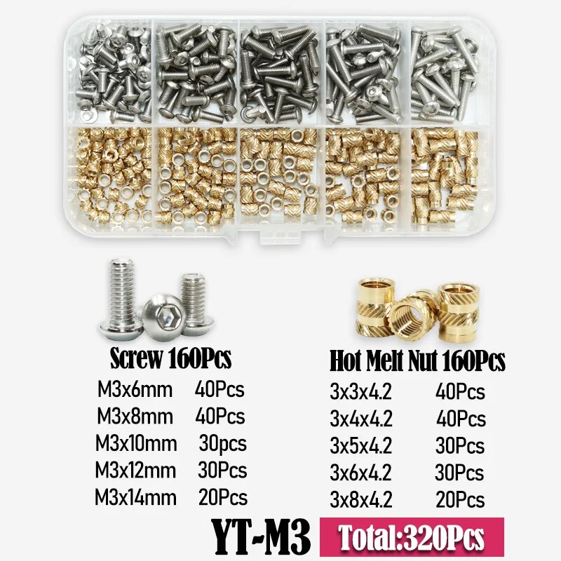 Комплект винтов и гаек M3 YT-M3, 320pcs