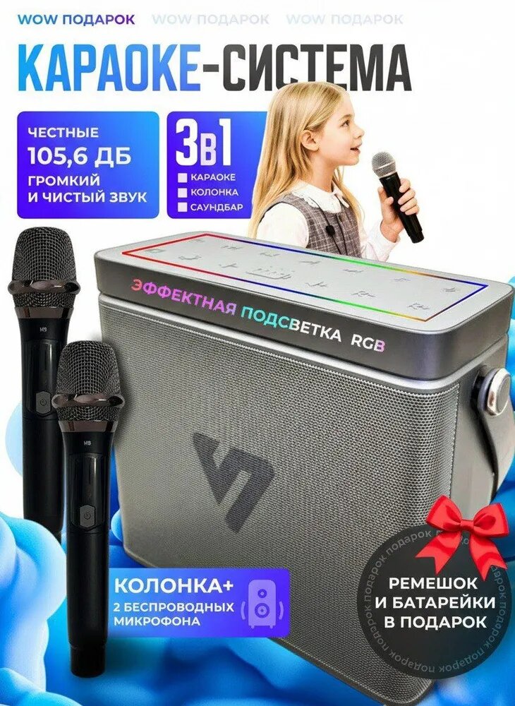Караоке система с двумя микрофонами черная 160 Вт VR Pro