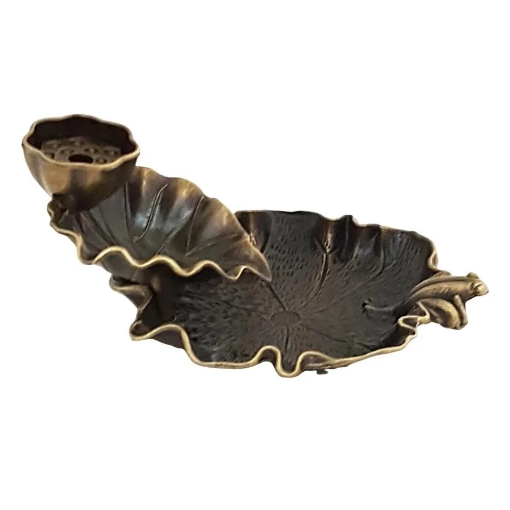 Миниатюрная металлическая курильница в форме лотоса и лягушки frog-bronze