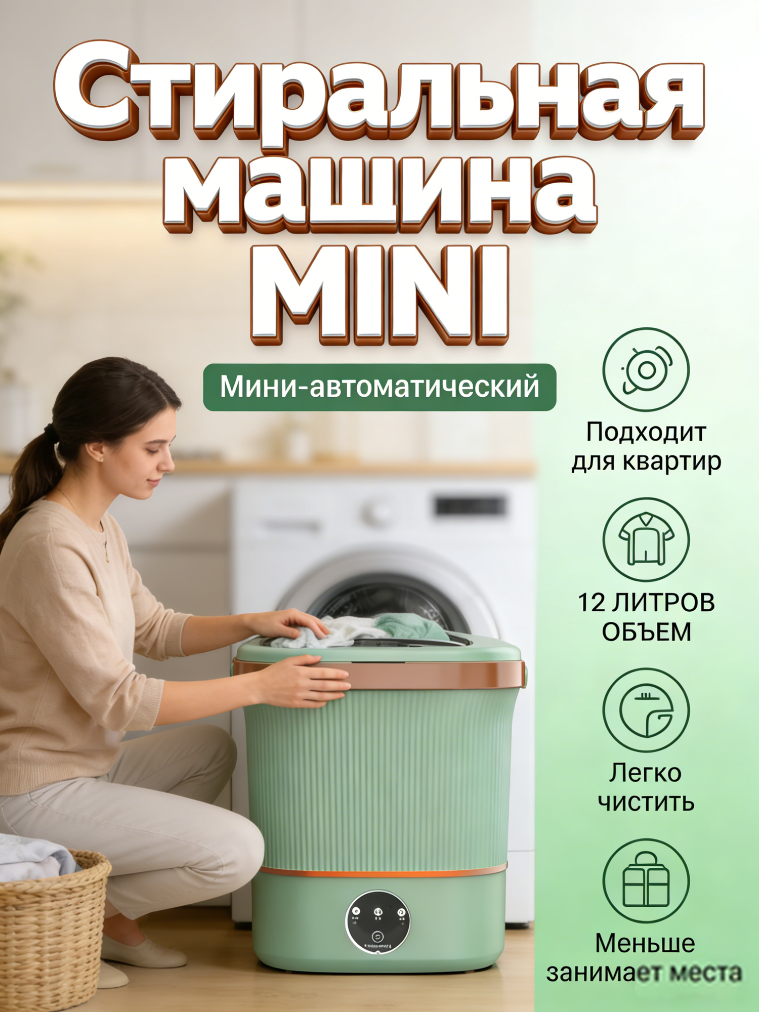 Мини-стиральная машина, 12 л, складная, электронное управление