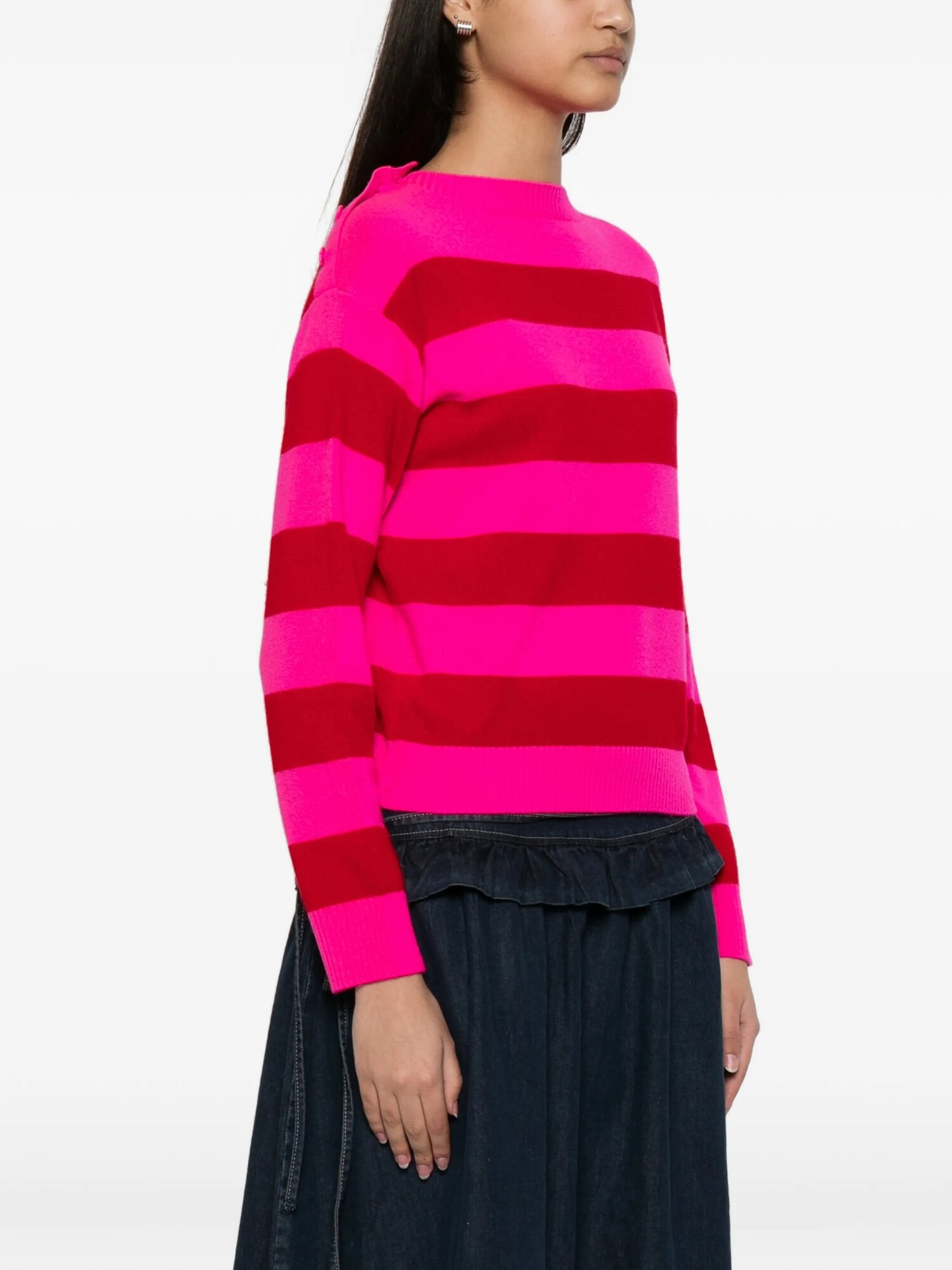 Свитер FROM FUTURE Horizontal-stripe button-detail sweater, размер 40, , pink — фото 1