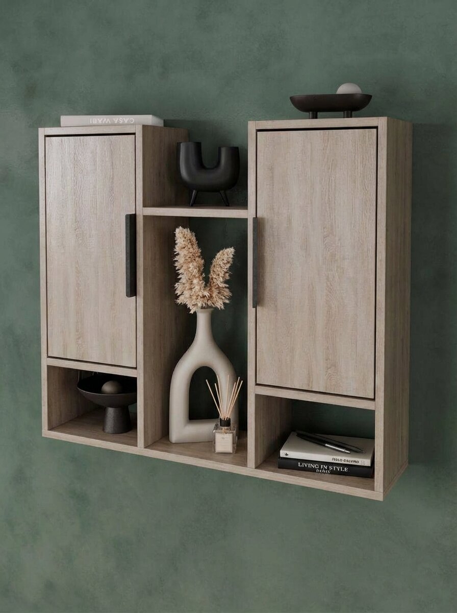 Настенная полка JUST HOUSE, ЛДСП, 68x18x78,5 см, с дверцами, белая
