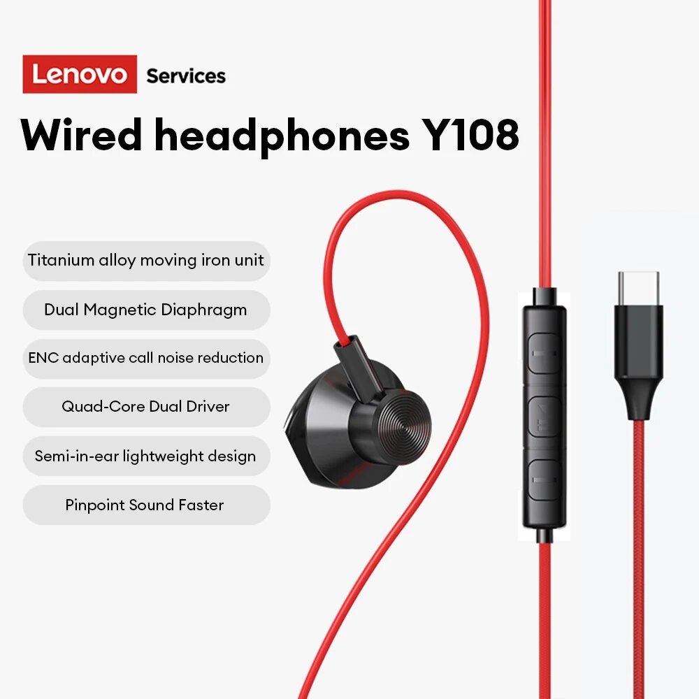 Lenovo Y108 Проводные наушники-вкладыши Black Red PRO TYC