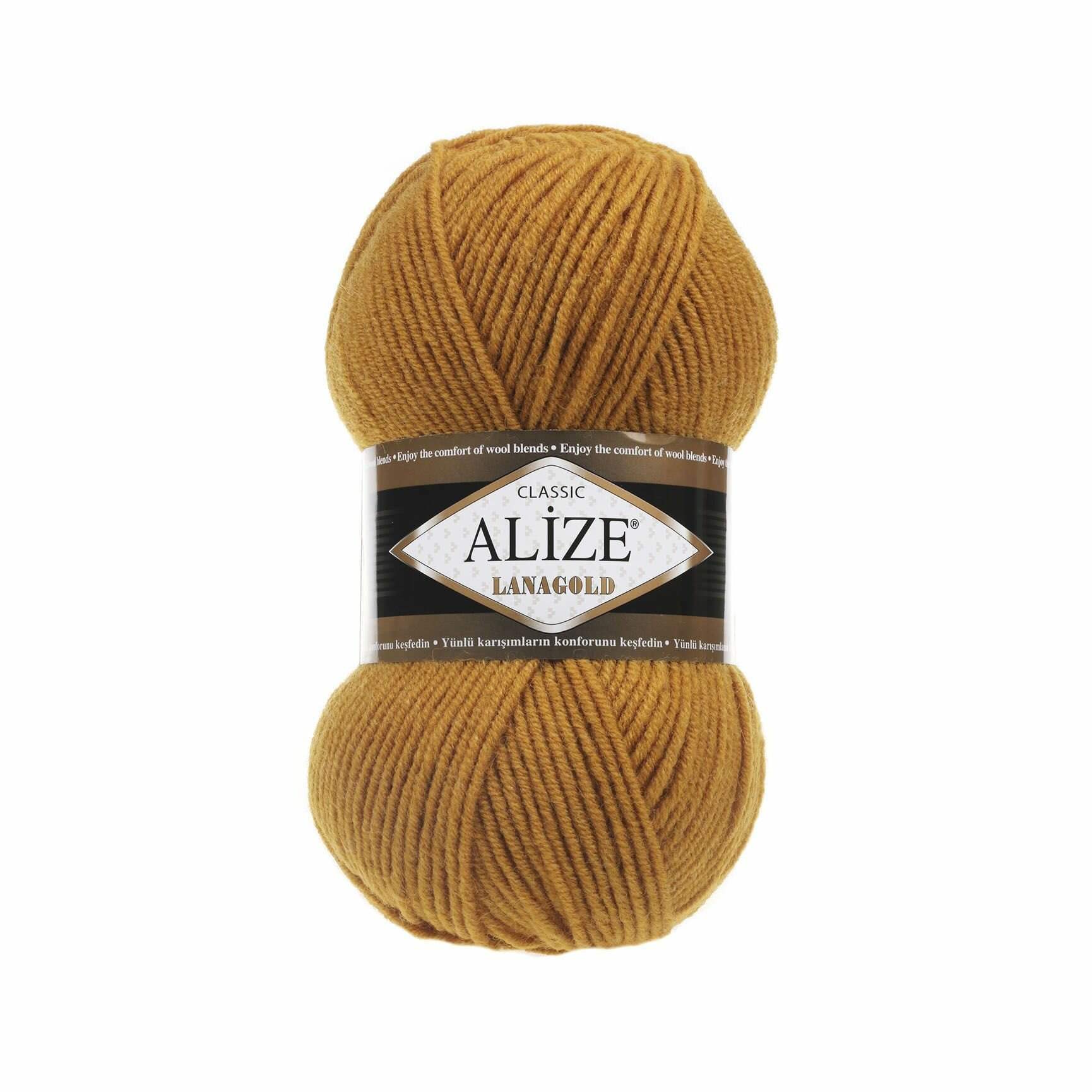 Пряжа Ланаголд Alize (Lanagold) упаковка 5 мотков 100 г. 240 м. 49% шерсть, 51% акрил цвет 645 горчичный