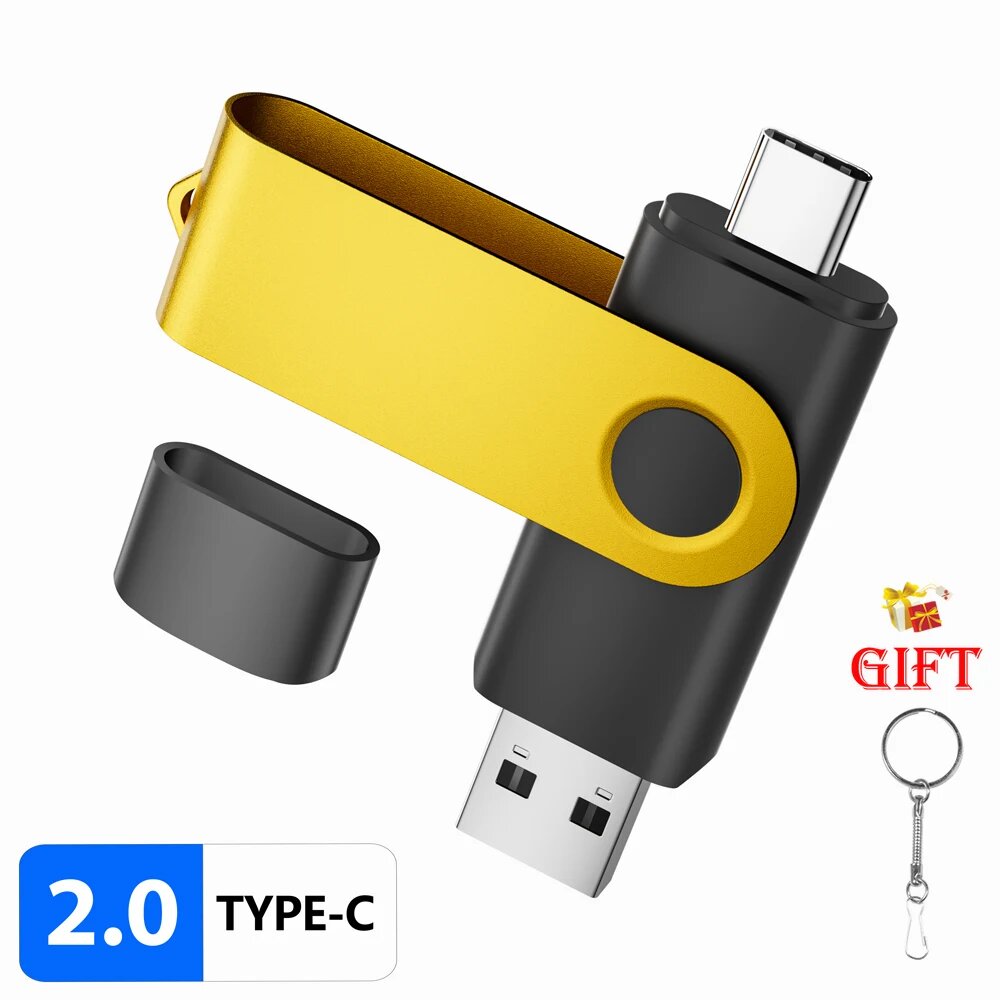 USB-флешка JASTER 2-в-1 8+128 ГБ фиолетовая/зелёная 8 ГБ, Желтый, Желтый