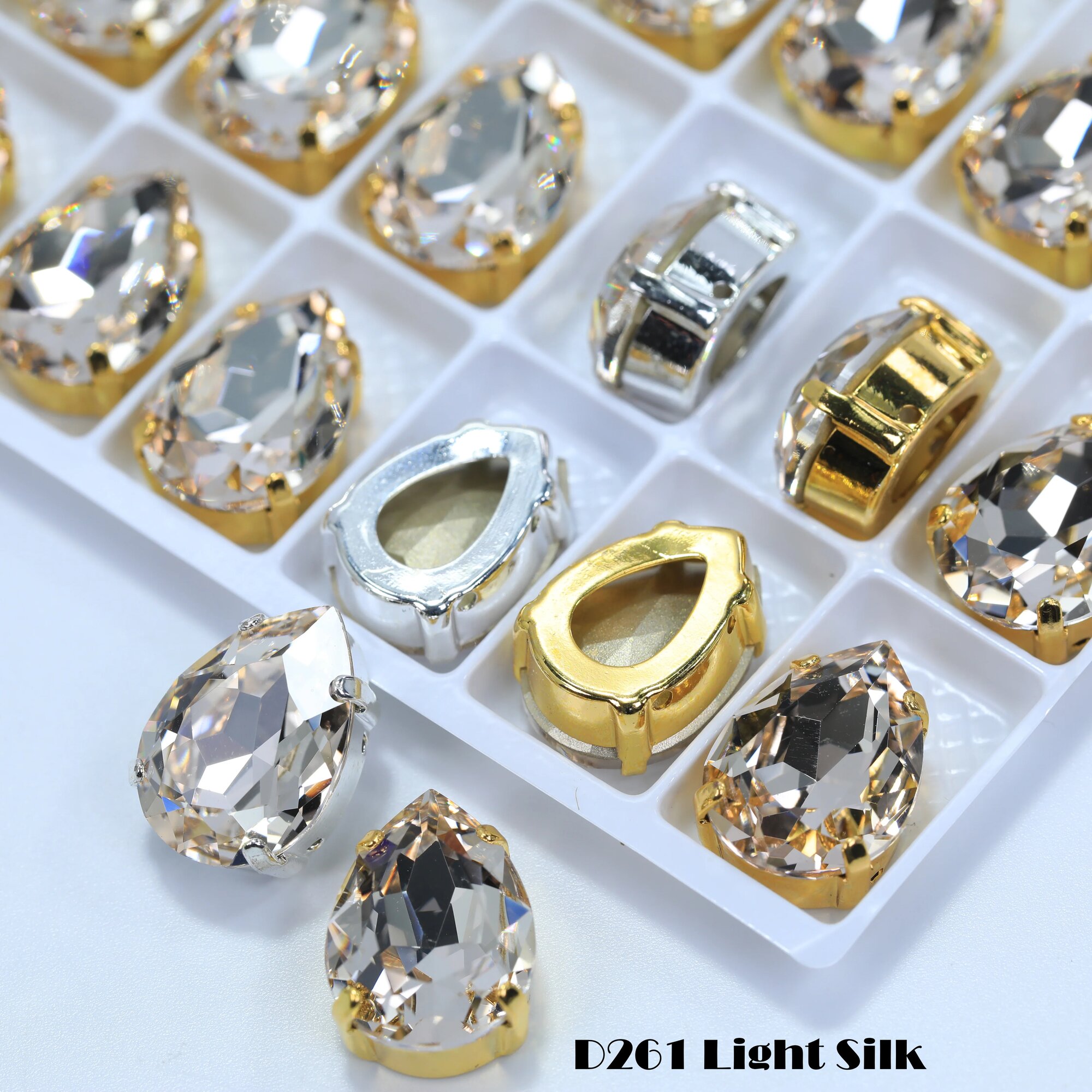 Стеклянные стразы AAA класса для рукоделия Silver Claw, 36Pcs 10mm14mm, D261 Light Silk