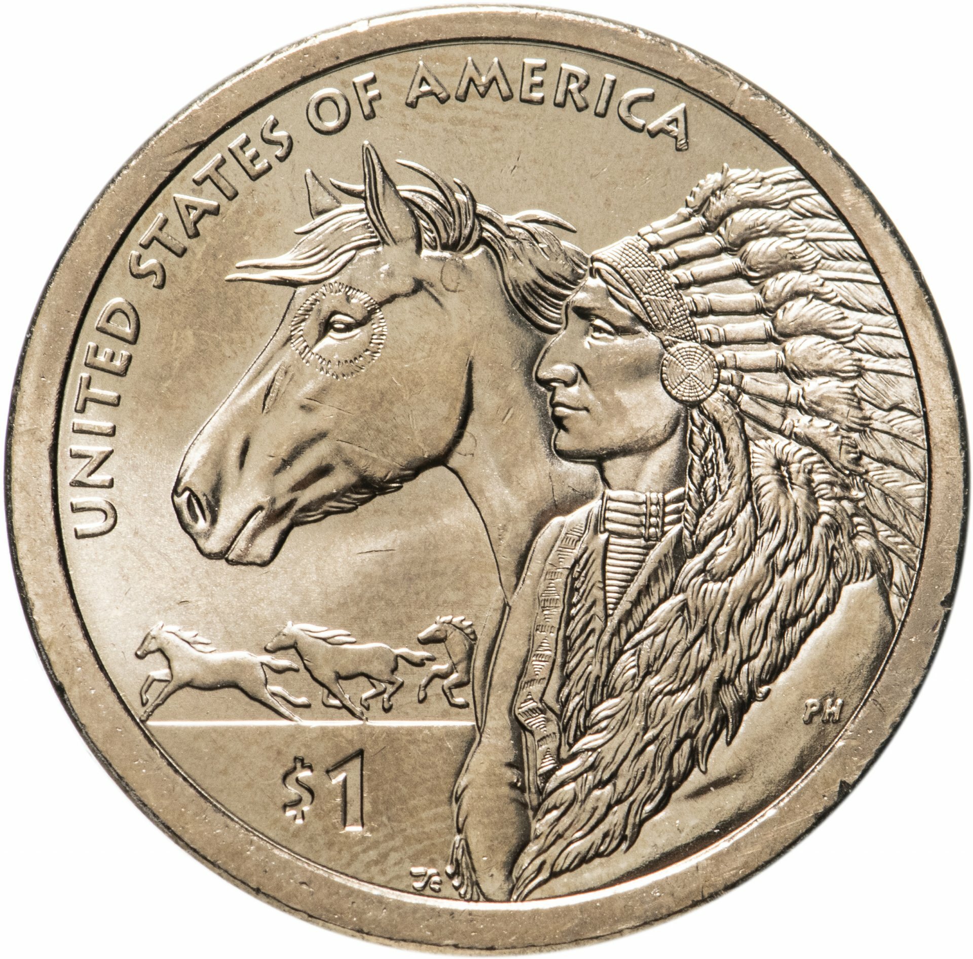 США 1 доллар dollar 2012 "Коренные Американцы - Торговые пути 17 века", Знак монетного двора D - Денвер, Медь, в сохранности UNC