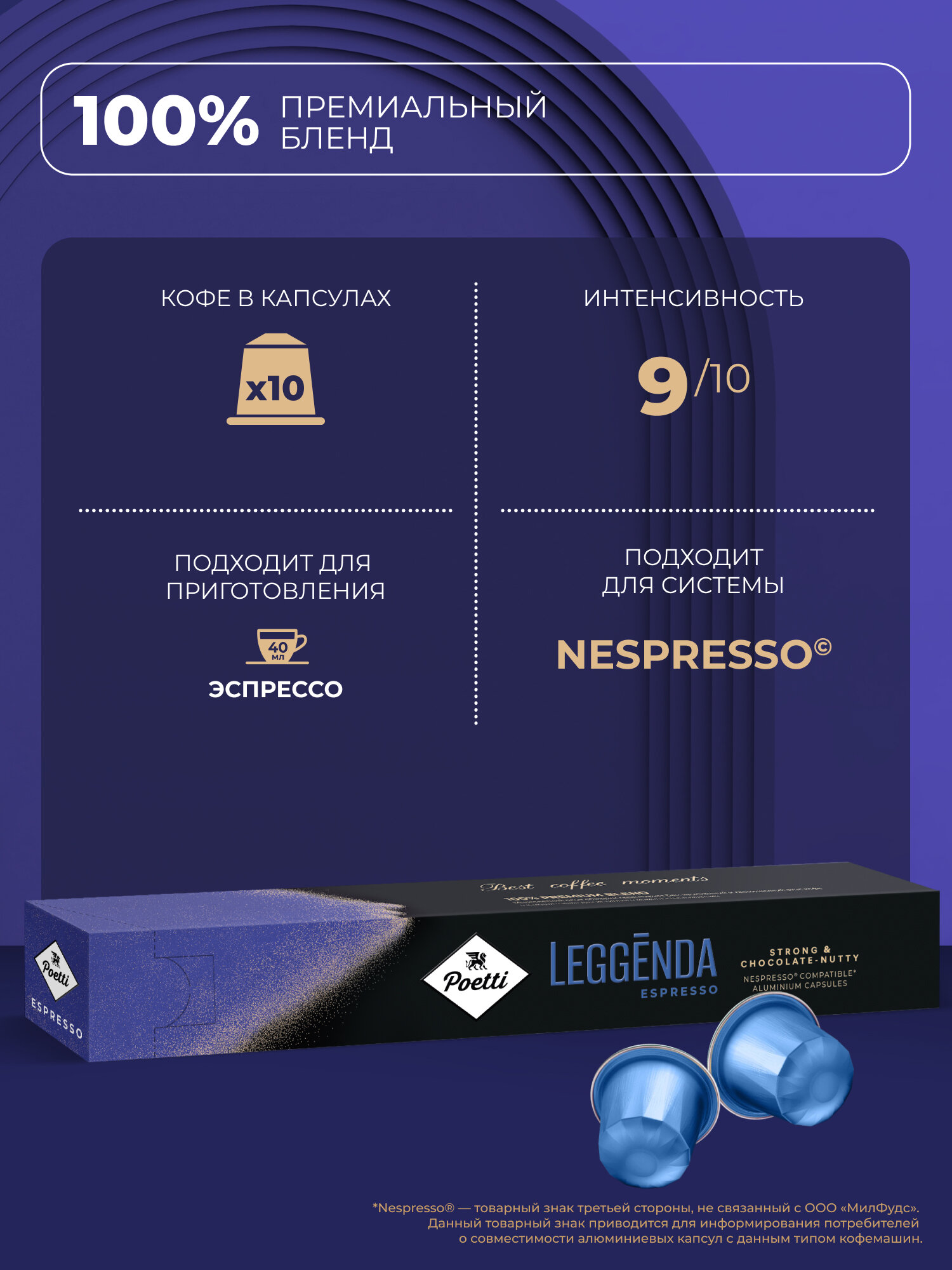 Кофе в капсулах Poetti "Leggenda Espresso", средняя обжарка, 10 капсул, тубус