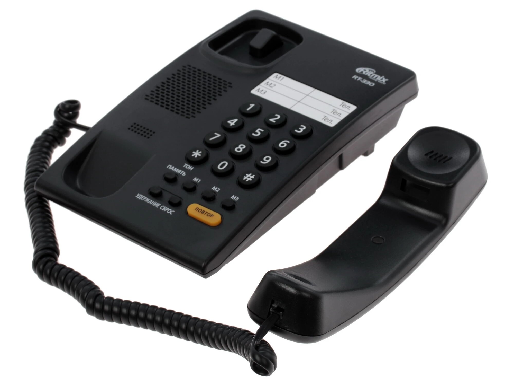 Телефон проводной RITMIX RT-330 BLACK, черный, возможность настенной установки — фото 1