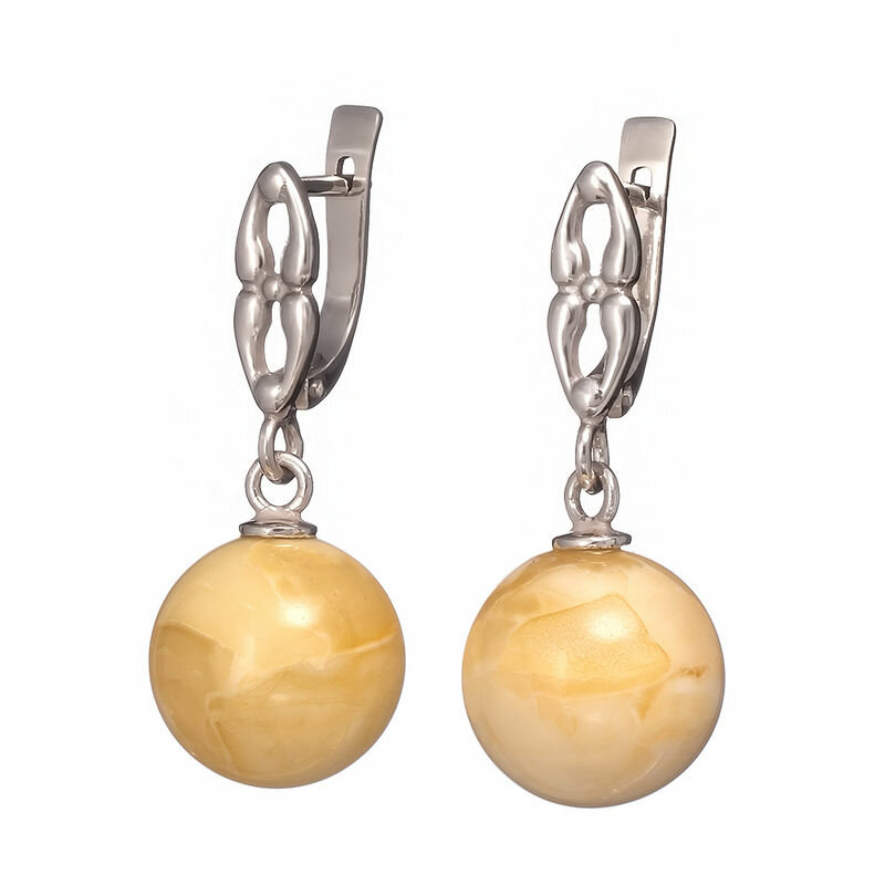 Серьги, серебро, 925 проба, янтарь