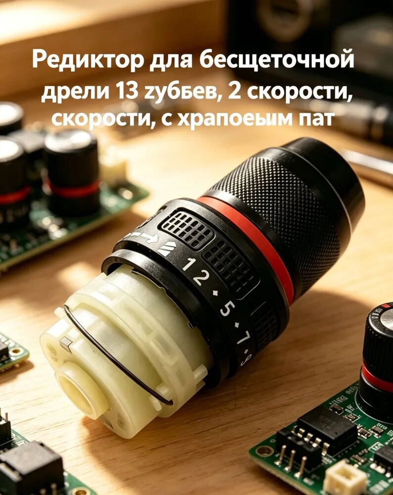 Редуктор для бесщеточной дрели 13 зубьев, 2 скорости, с храповым патроном