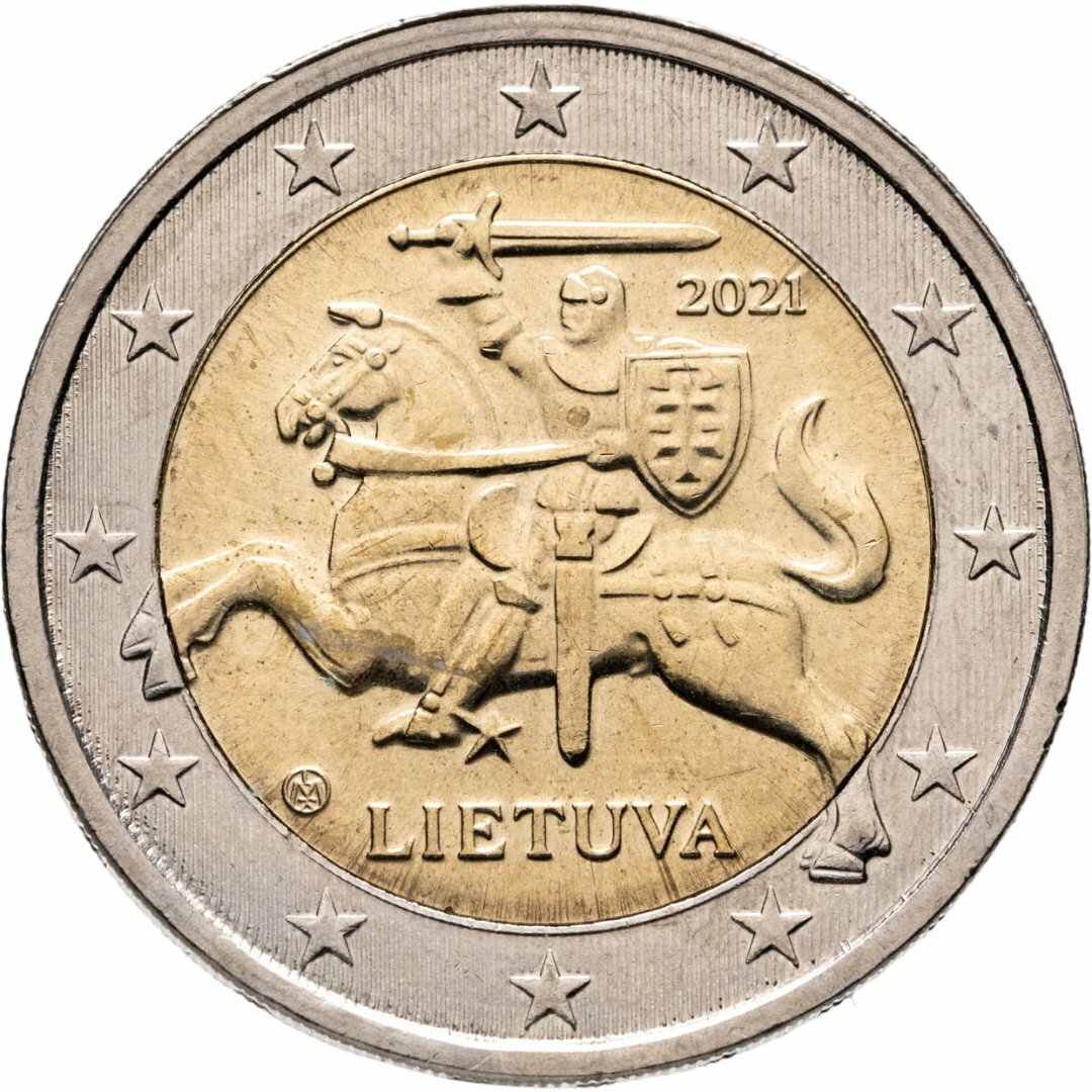 Литва 2 евро 2021, Биметалл, в сохранности UNC