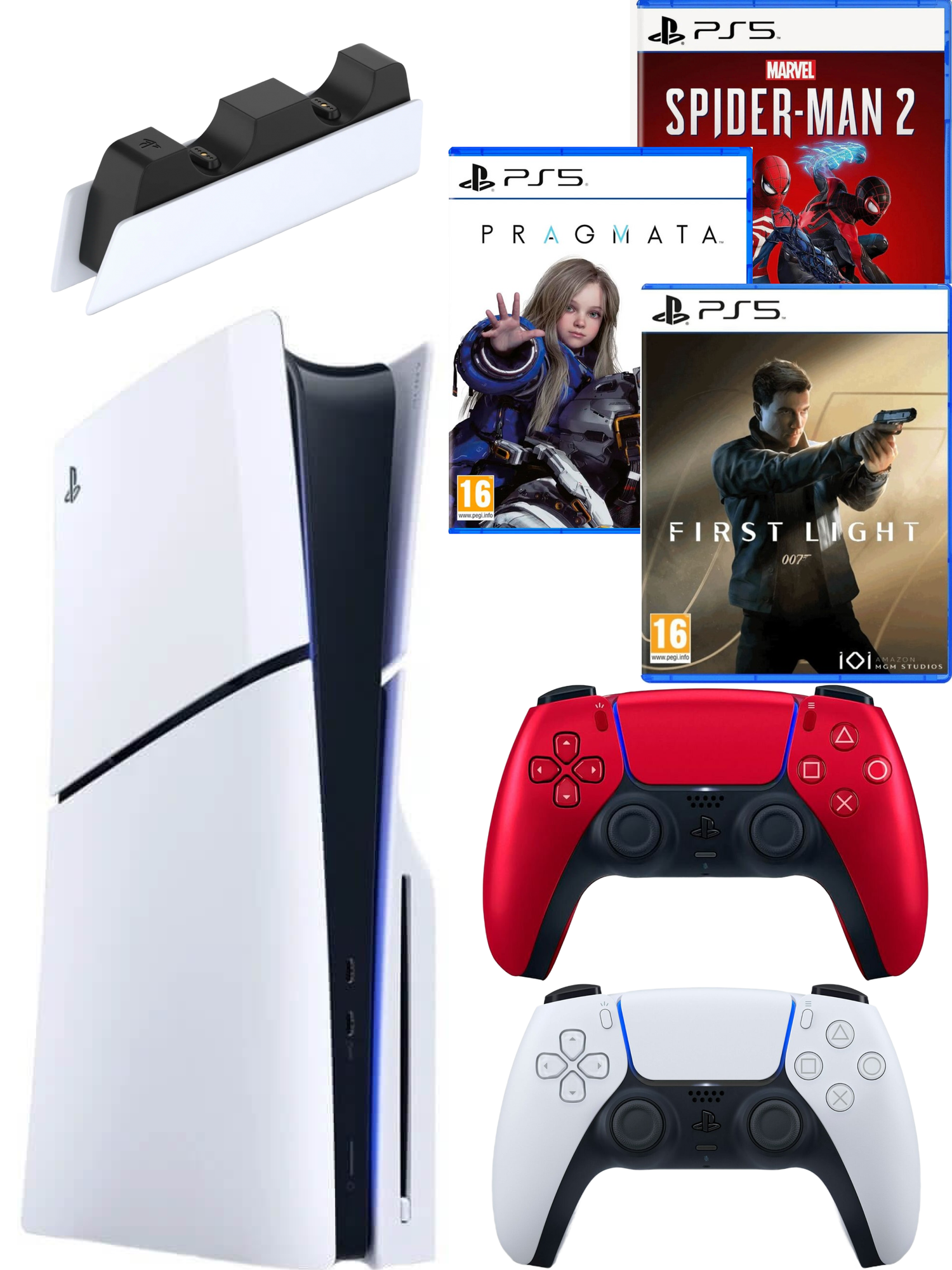Игровая приставка Sony PS 5 Slim, 1ТБ(с дисководом)+2 геймпад+Зарядная станция+Комплект из 3 игр