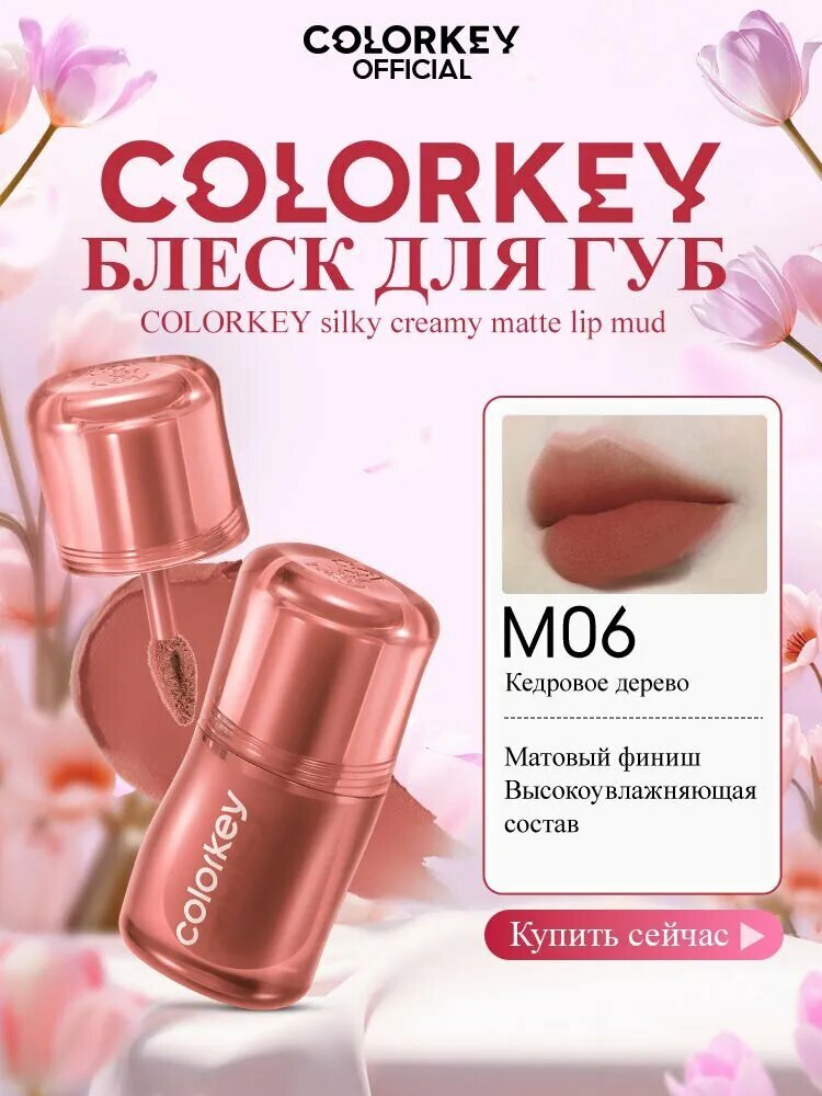 Матовый тинт для губ COLORKEY бахратный кремовый стойкий, тон M06 Кедровое дерево, 3г
