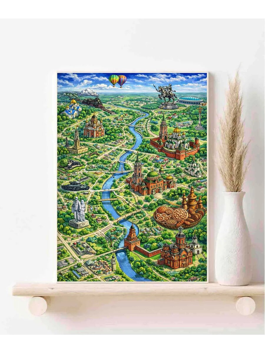 Тула, Россия, Fantasy Map, Карта, Плакат 30x42см