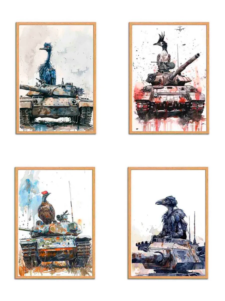 Птица Эму Солдат, 4 Плаката, 30x21см