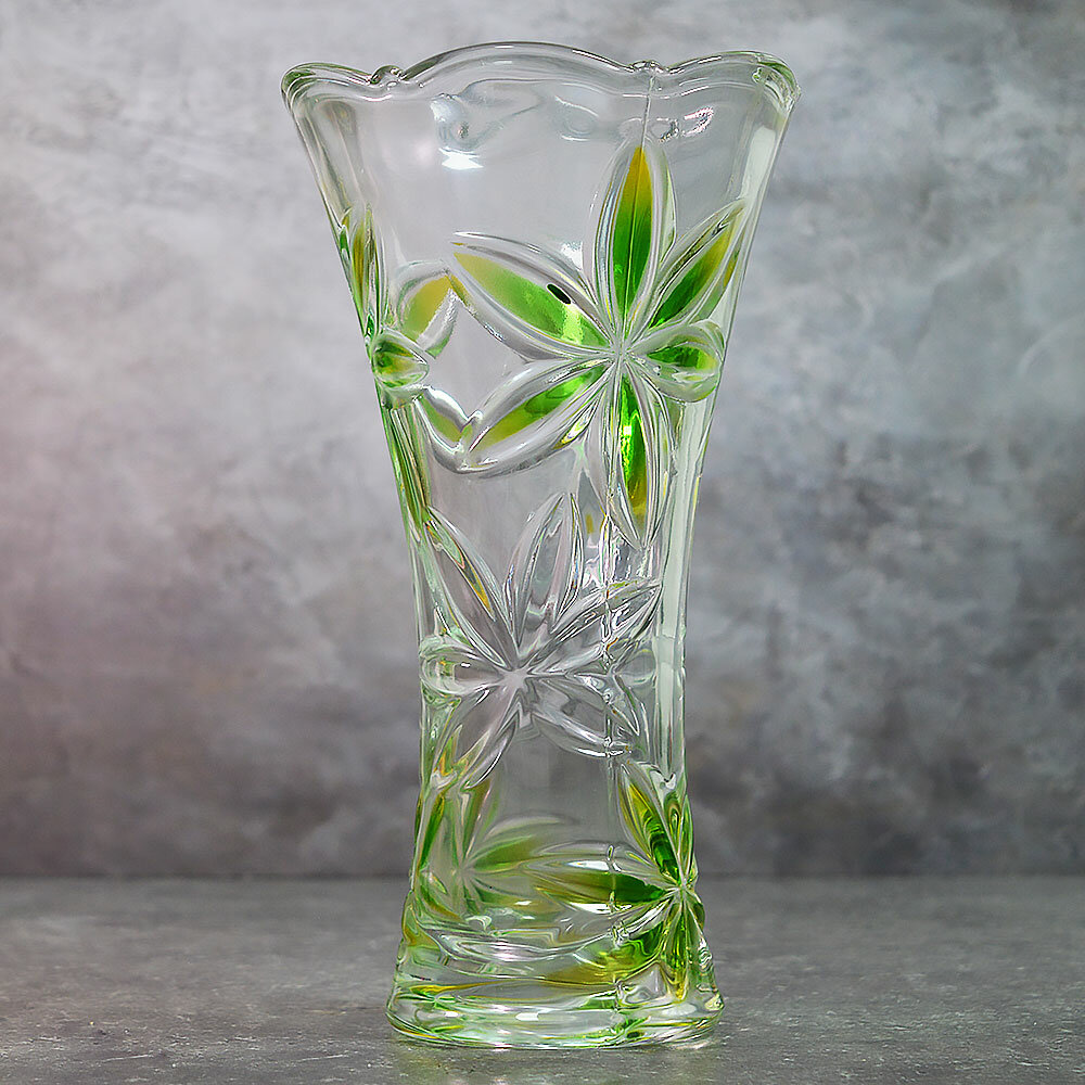 Ваза для цветов стеклянная "THE VASE" 23 см, прозрачная с зелёным декором, 13х23 см