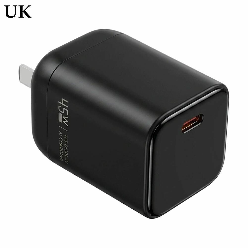 Сетевое зарядное устройство 45 Вт, USB Type-C, с цифровым экраном, белое, для ноутбука, UK