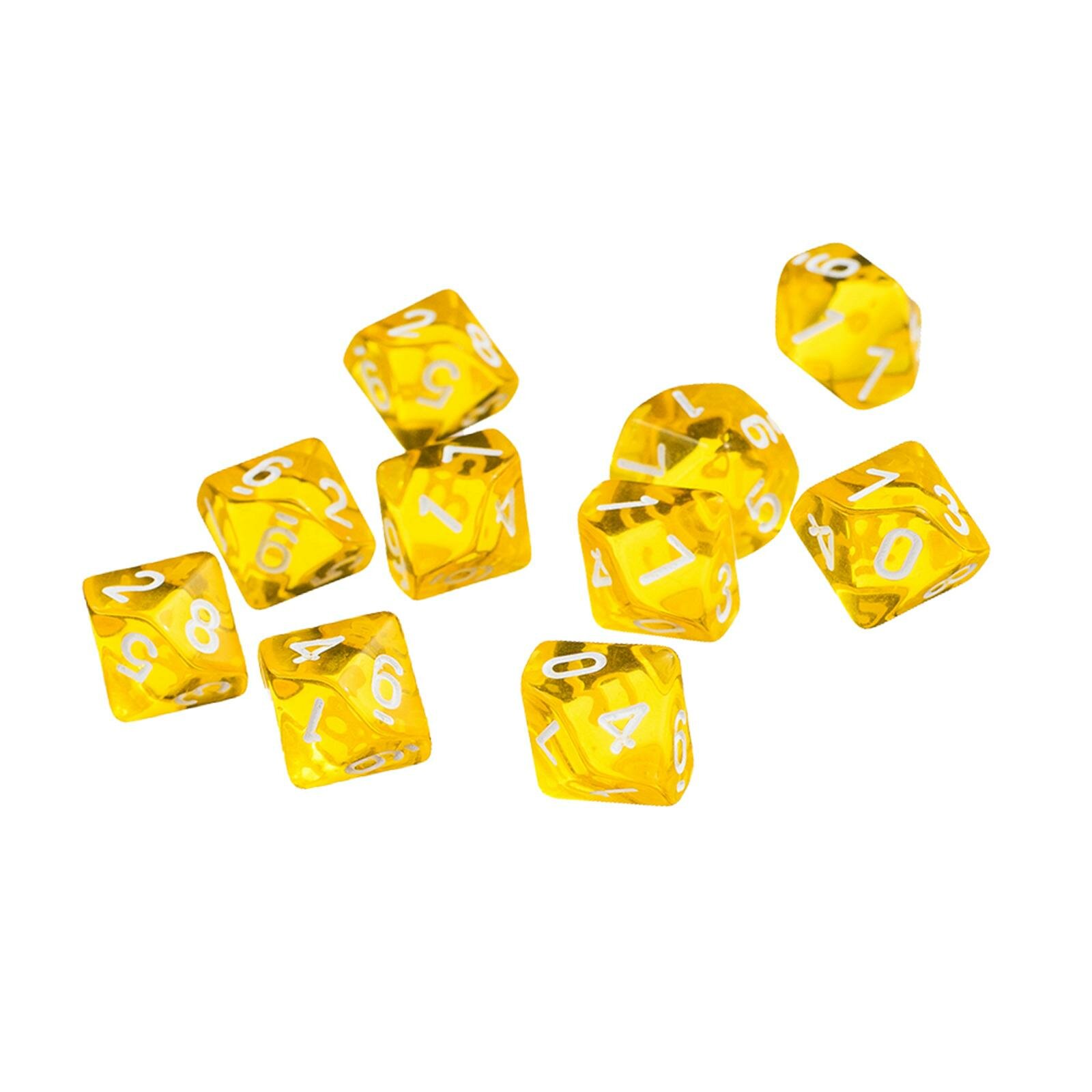 Десятигранные игральные кости D10 для ролевых игр, 10 штук, желтые.